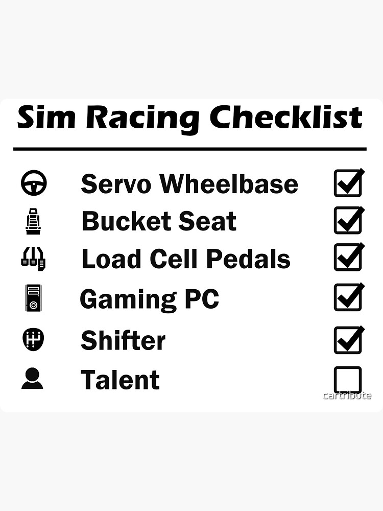 "Sim Racing Checklist" Sticker for Sale by cartribute | Redbubble