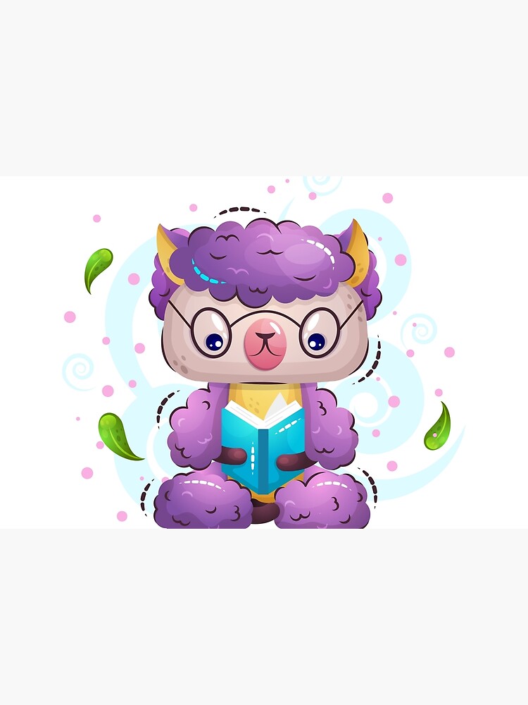 "Das süße Alpaka-Tier sitzt in einer Lotus-Pose und liest ein Buch ...