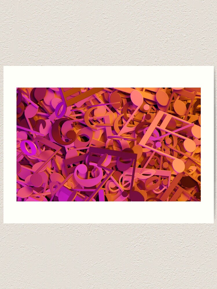 Lámina artística «Violeta y naranja notas musicales y símbolos textura ...