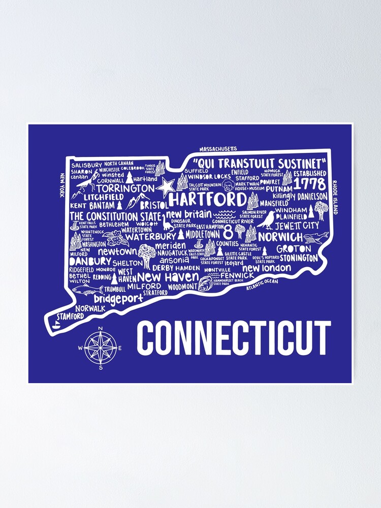 "Connecticut Map " Poster for Sale by fiberandgloss | Redbubble
