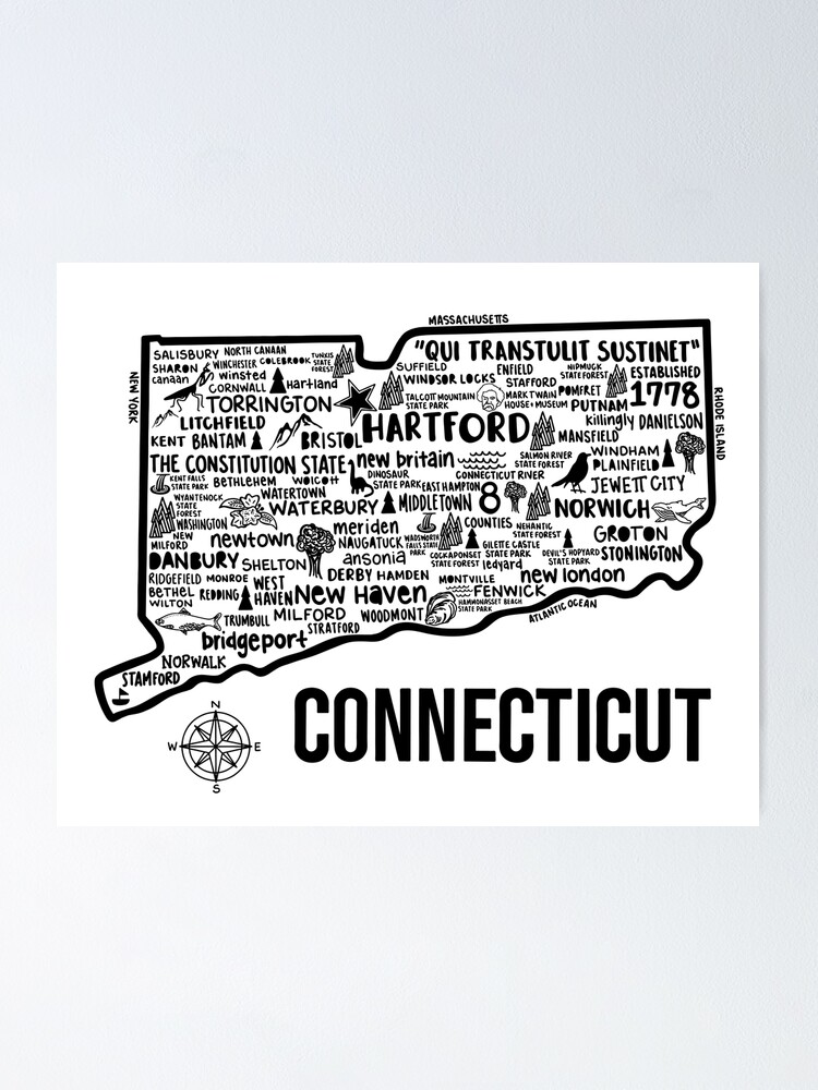 "Connecticut Map " Poster for Sale by fiberandgloss | Redbubble