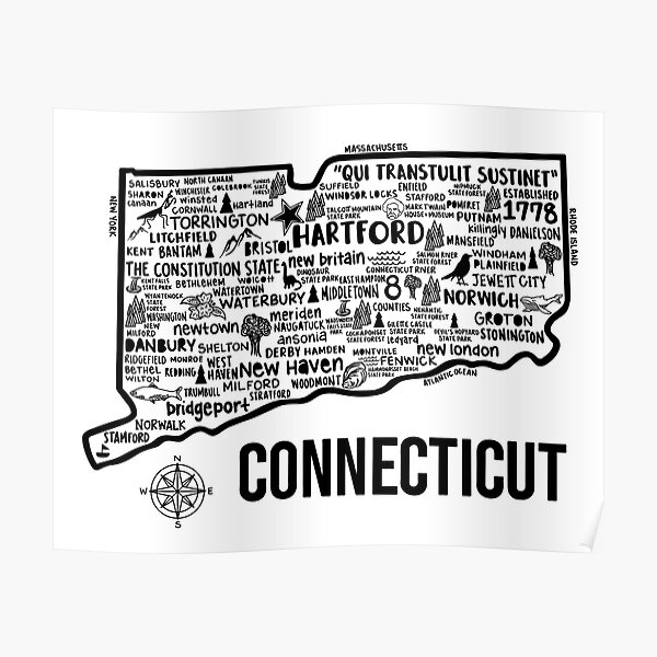 "Connecticut Map " Poster for Sale by fiberandgloss | Redbubble