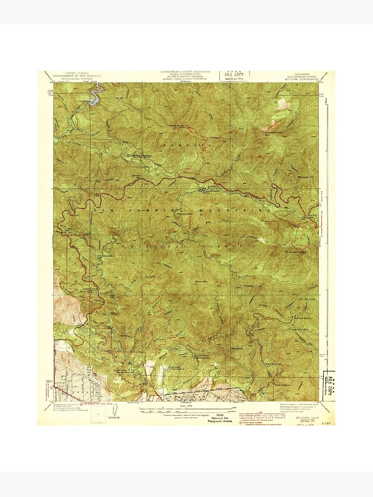 "Mt. Lowe, CA from 1939 Vintage Map - High Quality" Poster by ...