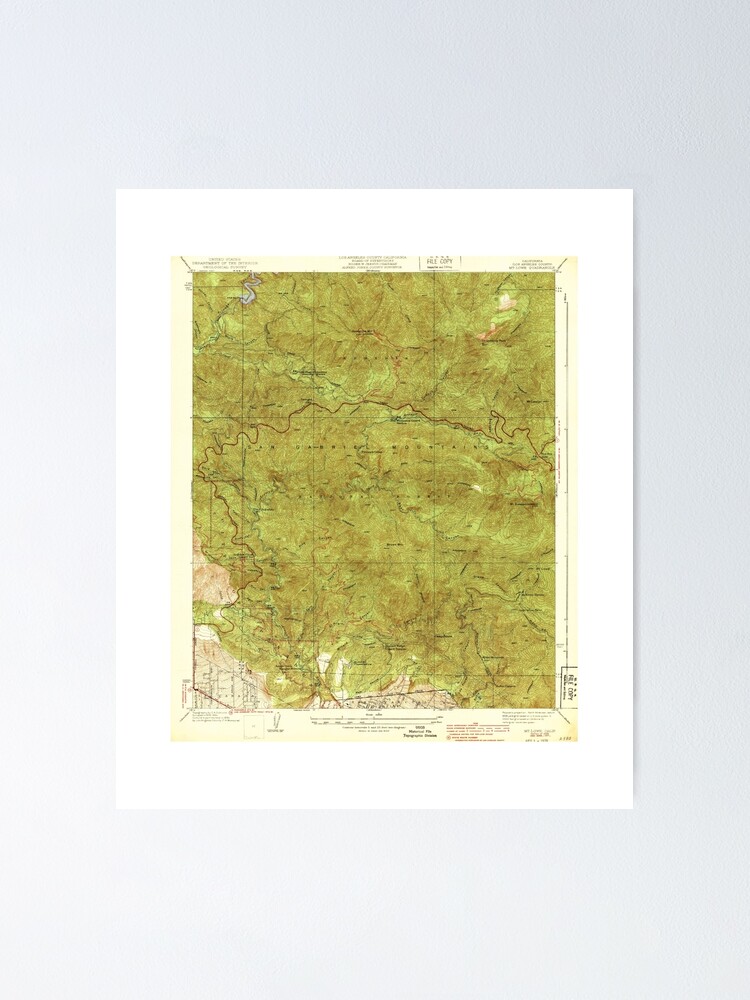 "Mt. Lowe, CA from 1939 Vintage Map - High Quality" Poster by ...