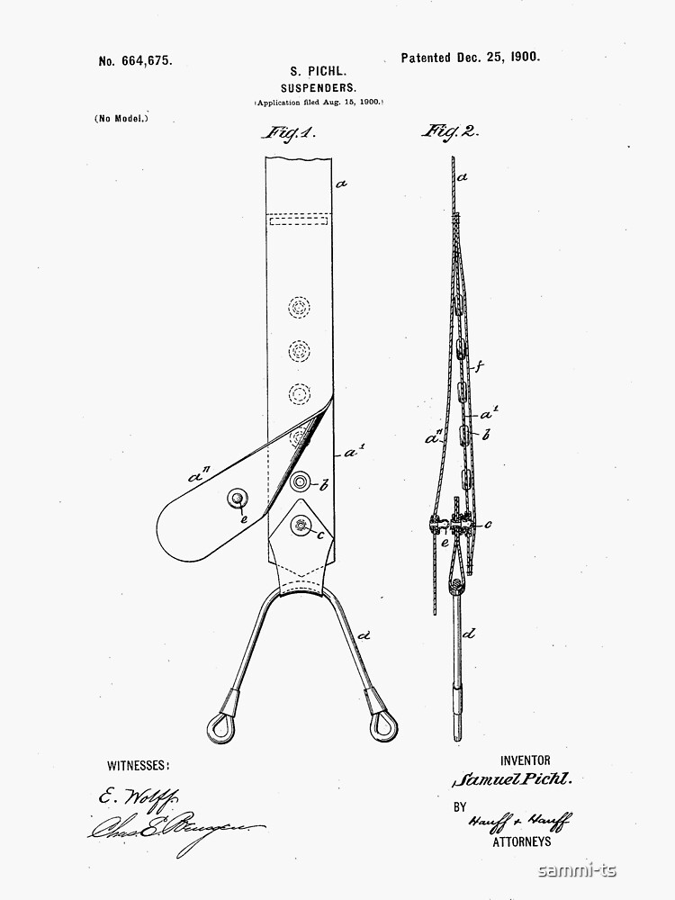 "1900 Suspenders Patent Art" Sticker by sammi-ts | Redbubble