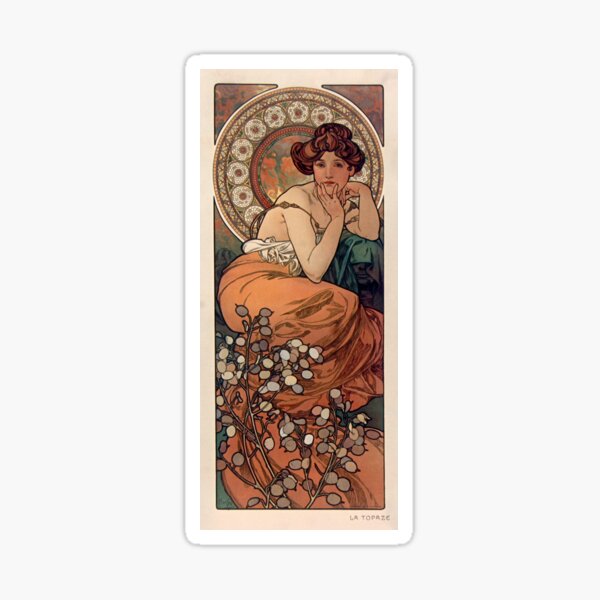 "PRECIOUS STONES Alphonse Mucha Art Nouveau Topaz" Sticker by escees ...