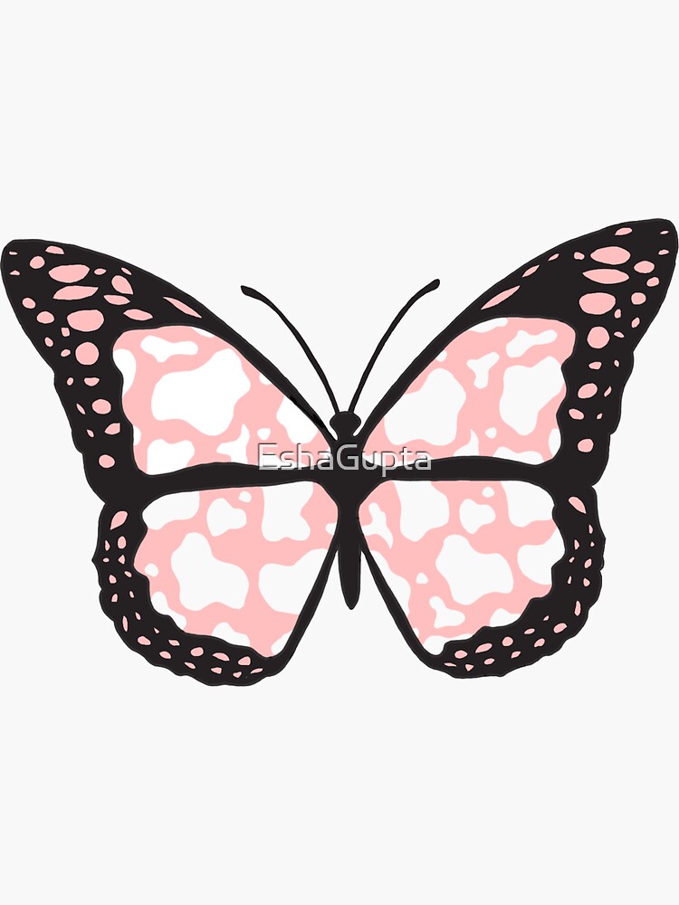 "Pink Cow Print Butterfly" Sticker for Sale by EshaGupta | Redbubble