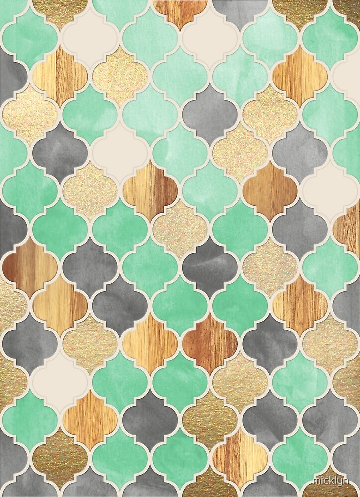 "Charcoal, Mint, Wood & Gold Moroccan Pattern" by micklyn | Redbubble