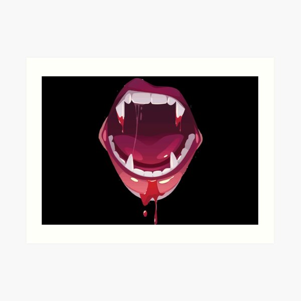 "Vampire Mouth With Fangs Dripping Blood Face Mask Design" Art Print by ...