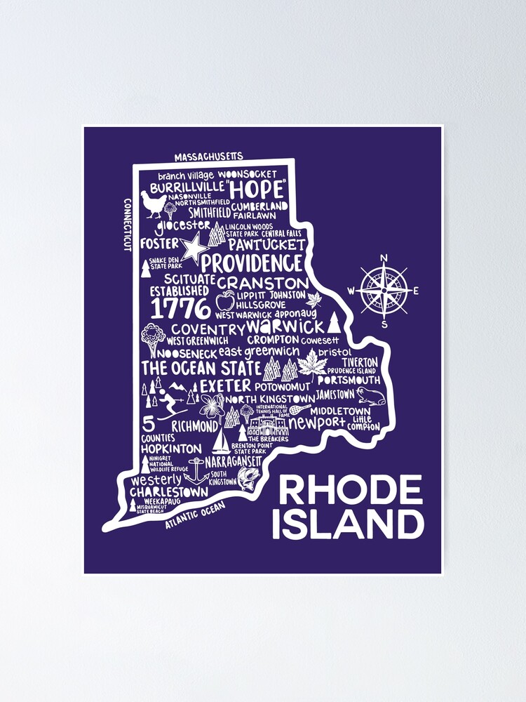 "Rhode Island Map " Poster by fiberandgloss | Redbubble