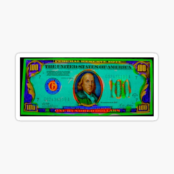 "ONE HUNDRED DOLLAR BILL $100.00 colorized " Sticker for Sale by ...