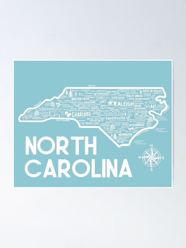 "North Carolina Map " Poster for Sale by fiberandgloss | Redbubble