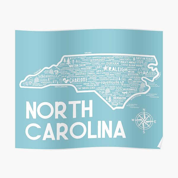 "North Carolina Map " Poster for Sale by fiberandgloss | Redbubble