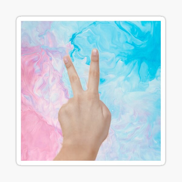 "Peace out symbol, pink and blue bg" Sticker for Sale by annbos | Redbubble