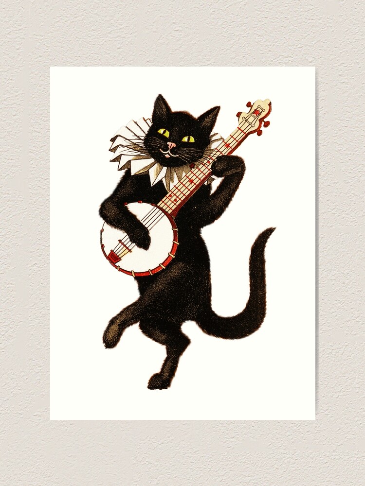 "Funny Vintage Cat Dancing and Playing Banjo" Art Print for Sale by ...