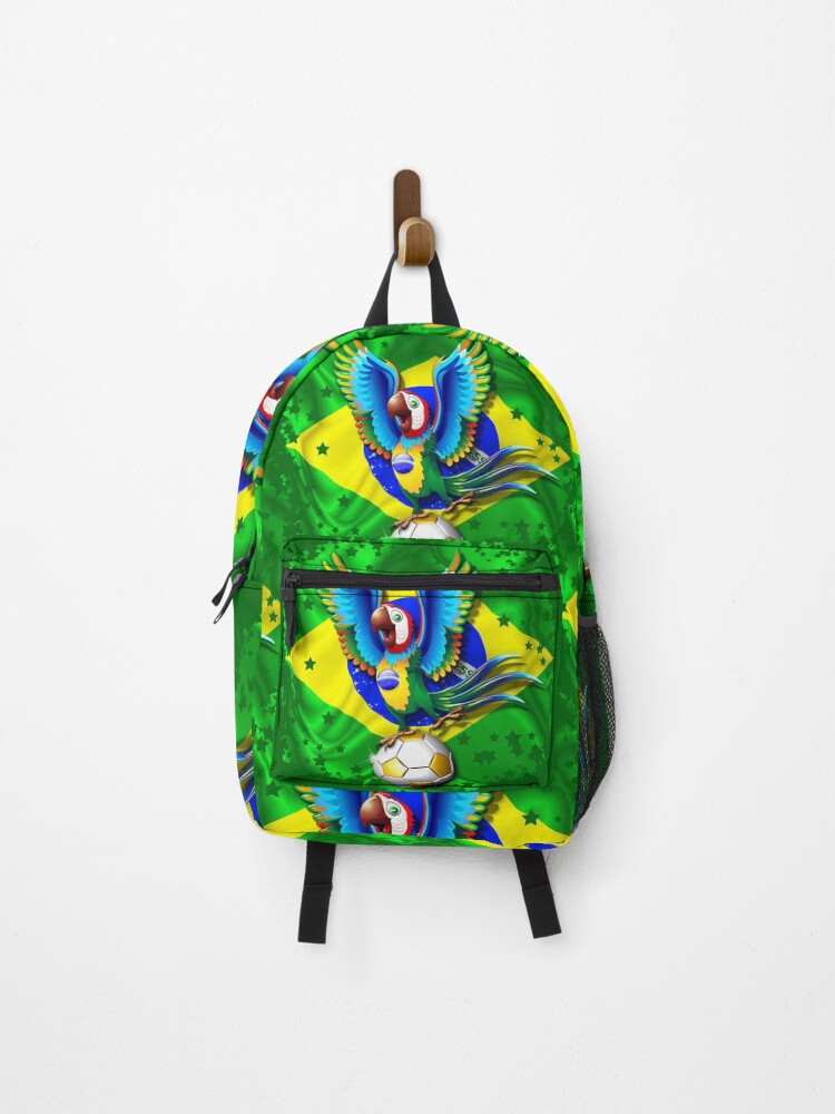 "Brazil Macaw Parrot Cartoon with Soccer Ball" Backpack for Sale by ...