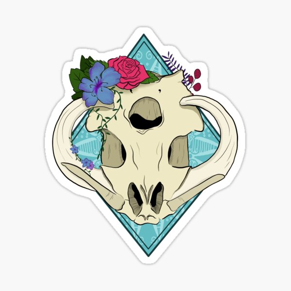 "Flower Tusk Skull " Sticker for Sale by justpeachyy09 | Redbubble