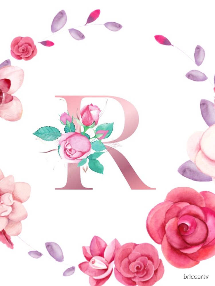 " Floral and pink Initial Monogram r ,rose gold lettre r with pink rose ...