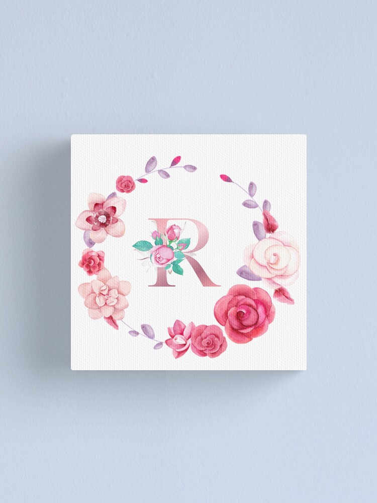 " Floral and pink Initial Monogram r ,rose gold lettre r with pink rose ...