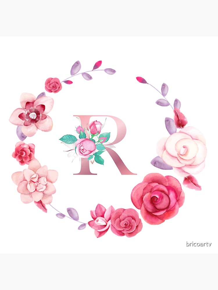" Floral and pink Initial Monogram r ,rose gold lettre r with pink rose ...