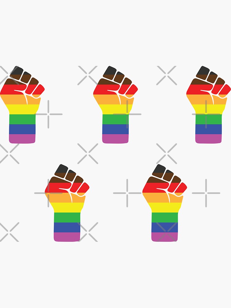"Inclusive LGBTQ Pride Raised Fist | Gay Pride Flag Rainbow Colors ...