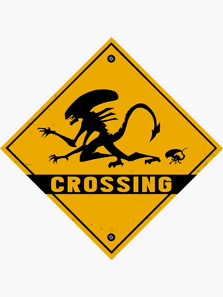 "Alien Crossing" Sticker for Sale by MRPSYCHO | Redbubble