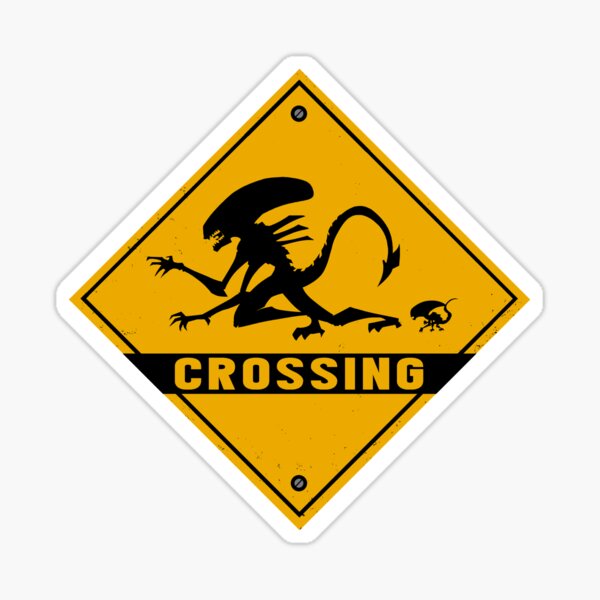 "Alien Crossing" Sticker for Sale by MRPSYCHO | Redbubble