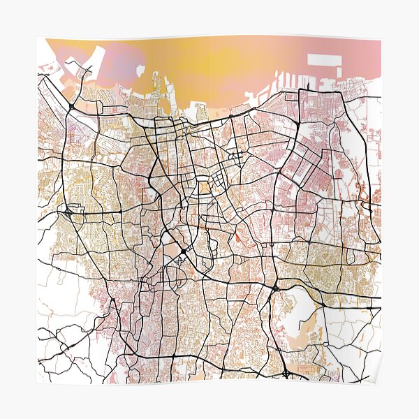 "Jakarta Indonesia Street Map Color" Poster by IvonDesign | Redbubble