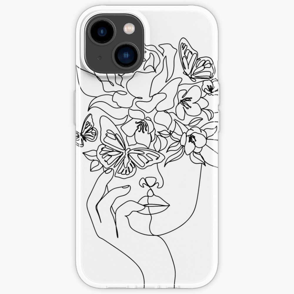 "Flower in woman head. Vector line illustration. Line drawing. One line ...