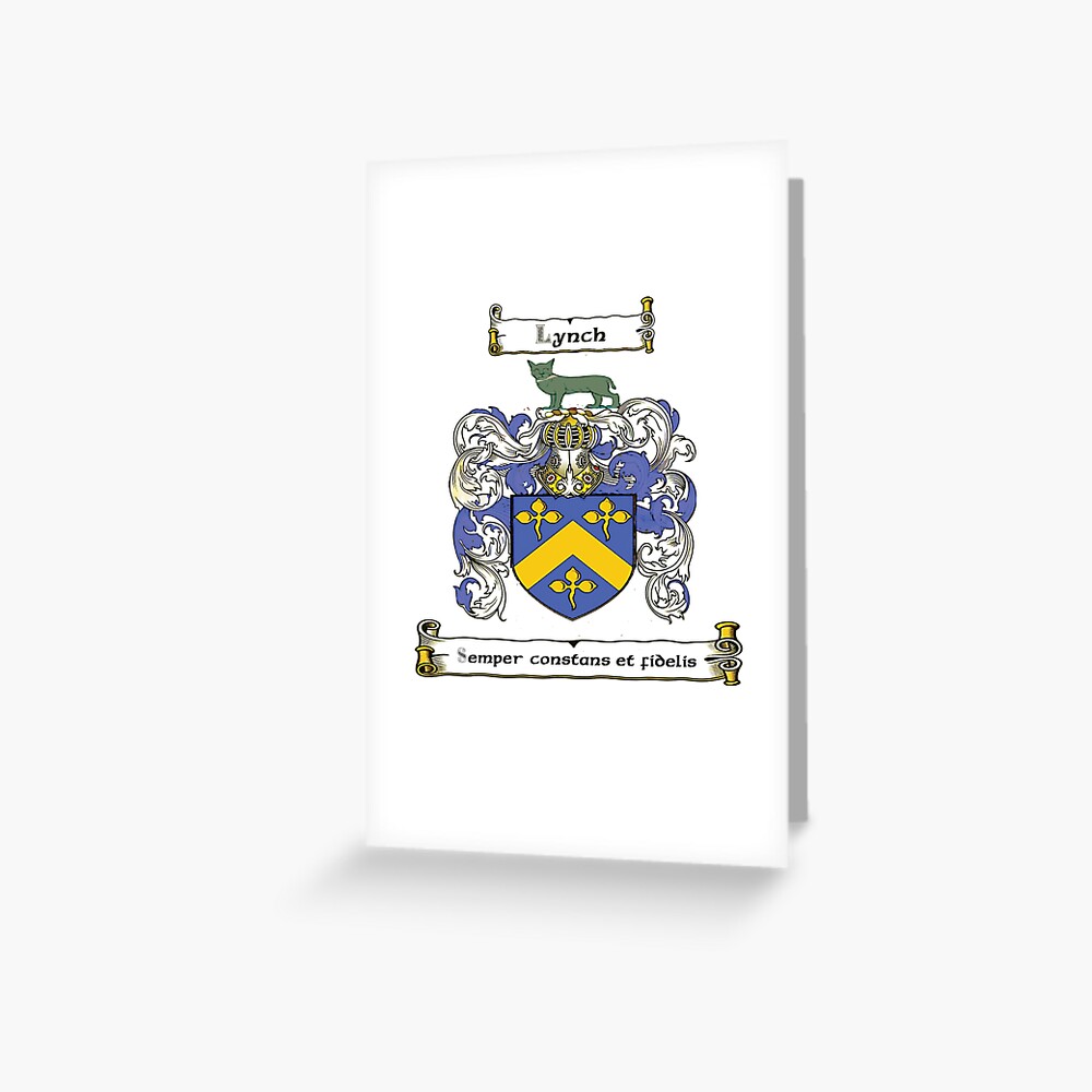 "Lynch Family Crest and Motto" Greeting Card for Sale by Hibernia29 ...
