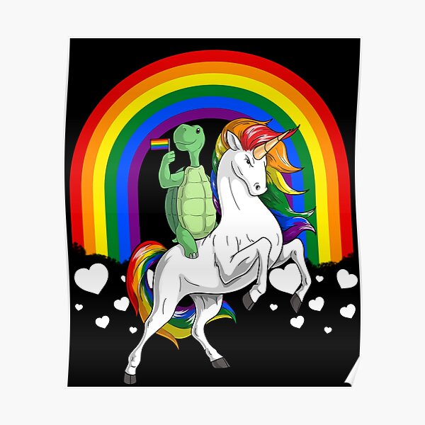 "LGBT Cute Turtle Riding Unicorn Gay Pride Rainbow" Poster by ...