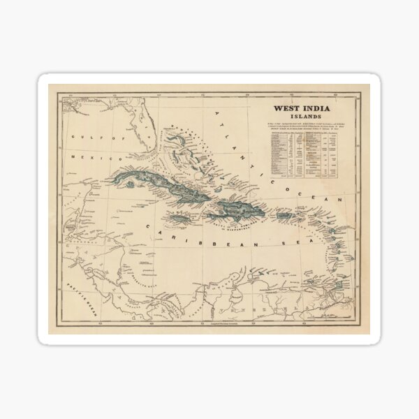 "Vintage Map of the Caribbean (1845)" Sticker for Sale by BravuraMedia ...