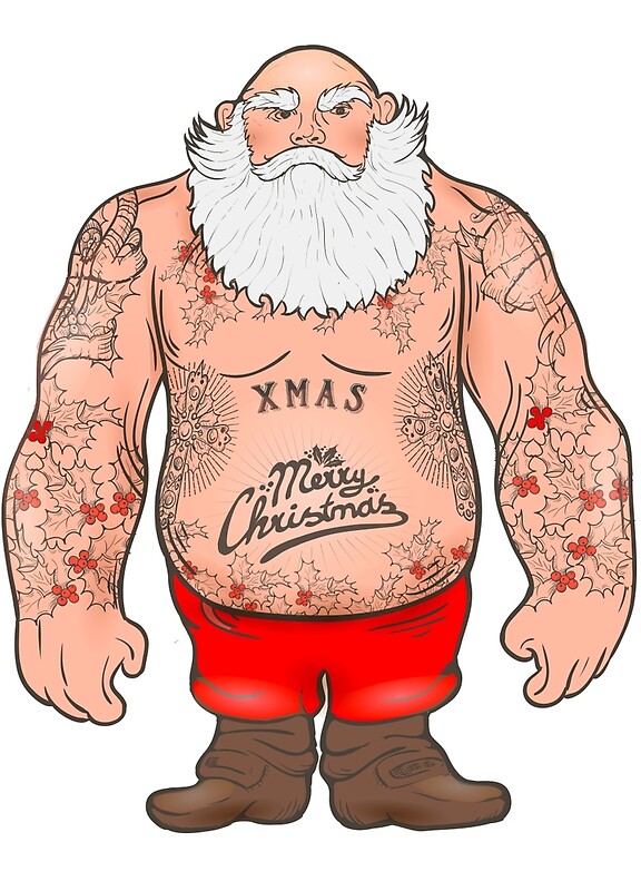"Brutal Santa Claus Bodybuilder, tattoos" by La-Vika | Redbubble