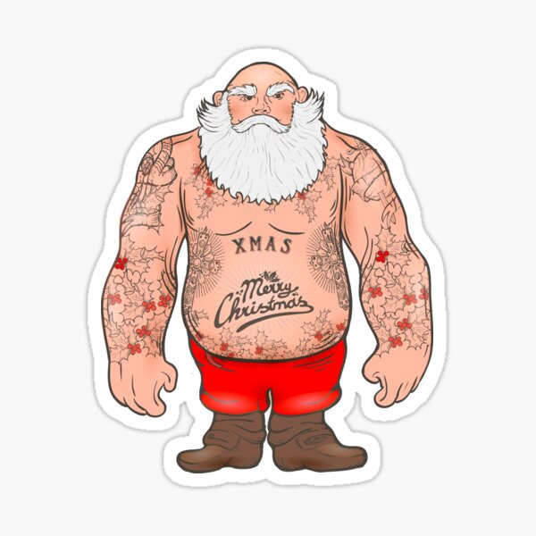 "Brutal Santa Claus Bodybuilder, tattoos" Sticker for Sale by La-Vika ...