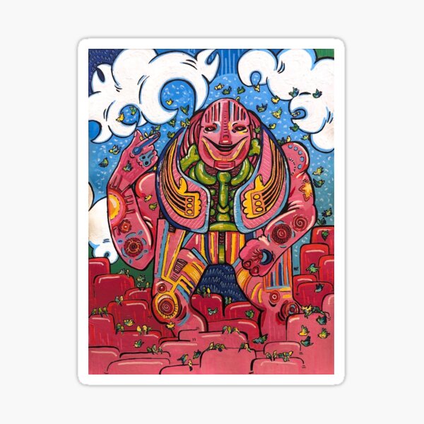 "friendly guardian with parakeets and bones" Sticker by TooManySharks ...