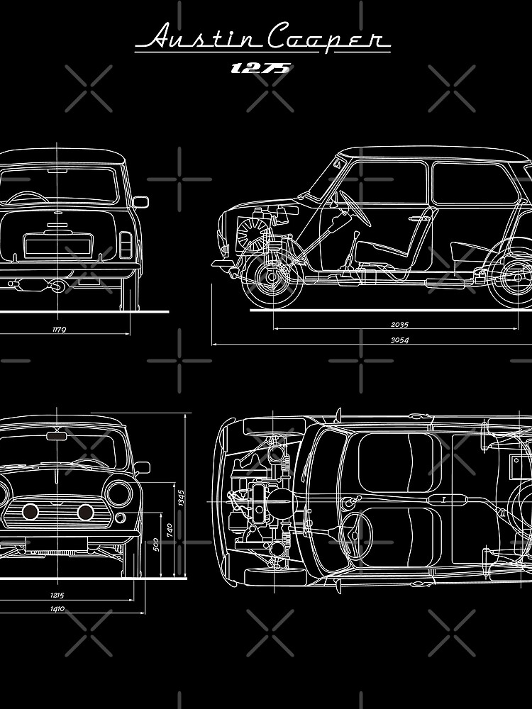 "Classic mini Blueprint" T-shirt for Sale by Embigo | Redbubble ...
