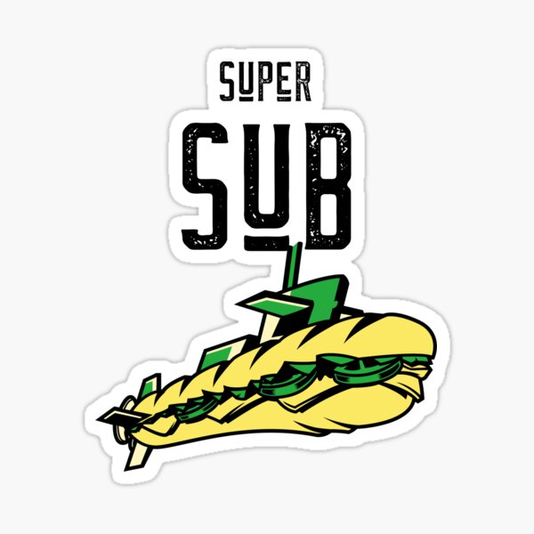 "Super Sub. Funny Food Pun. Light background." Sticker for Sale by ...
