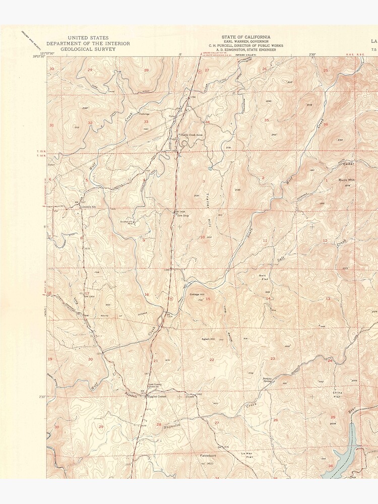 "Lake Combie, CA from 1950 Vintage Map - High Quality" Photographic ...