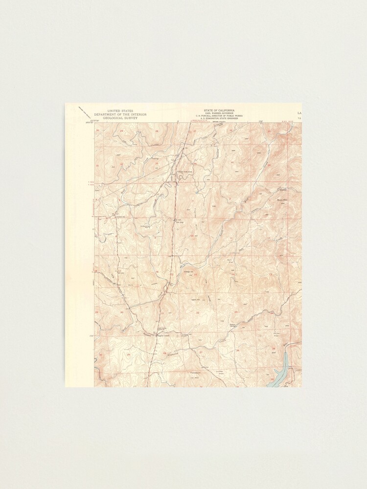 "Lake Combie, CA from 1950 Vintage Map - High Quality" Photographic ...