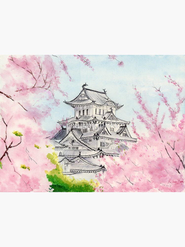 "Himeji Castle , Art Watercolor Painting print by Suisai Genki" Poster ...