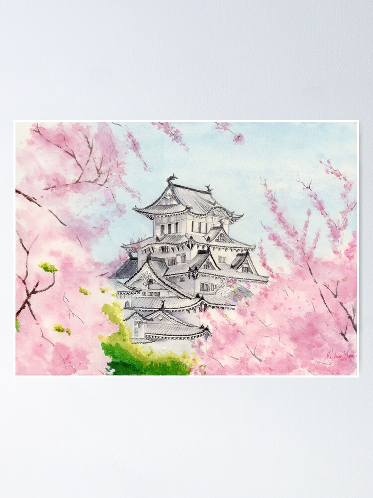 "Himeji Castle , Art Watercolor Painting print by Suisai Genki" Poster ...
