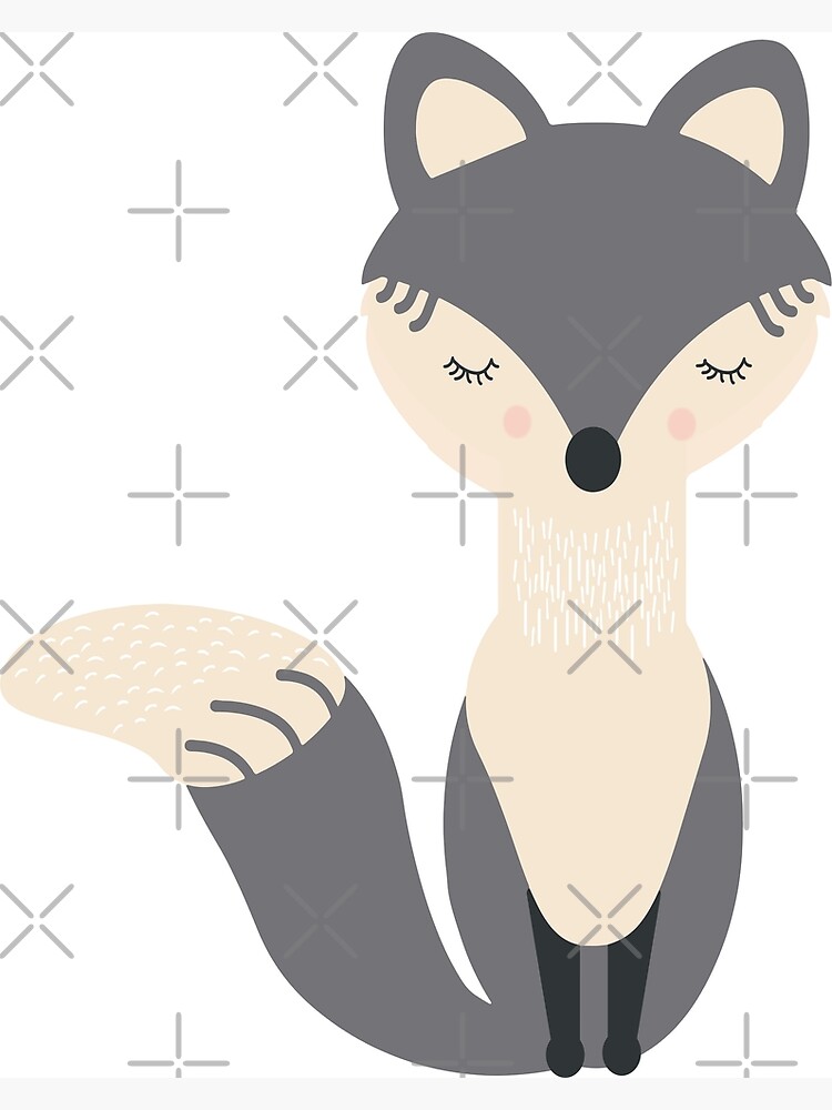 Póster «Ilustración infantil Fox en gris y crema con marcas de ...