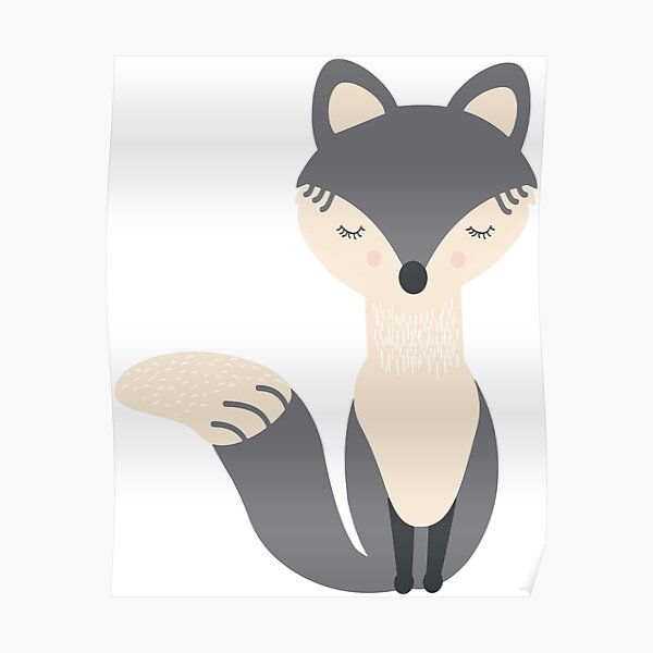 Póster «Ilustración infantil Fox en gris y crema con marcas de ...