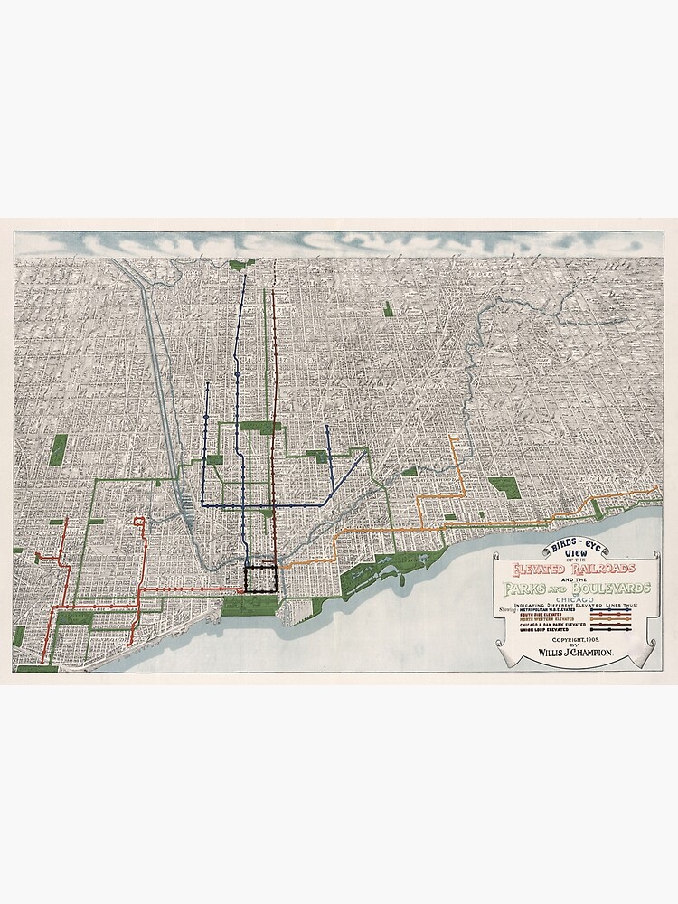 "Vintage Chicago Elevated Railways Map (1908)" Poster by BravuraMedia ...