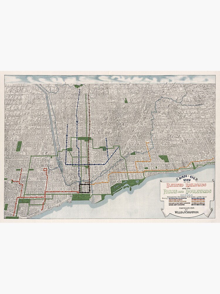 "Vintage Chicago Elevated Railways Map (1908)" Sticker for Sale by ...