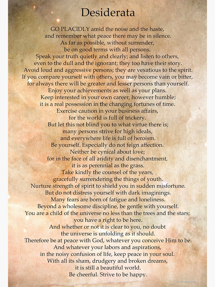 "Desiderata 8 - Inspirational Words of Wisdom Art - Sharon Cummings ...