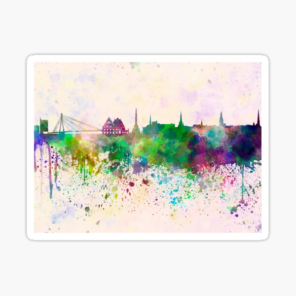 "Riga skyline in watercolor background" Sticker for Sale by paulrommer ...