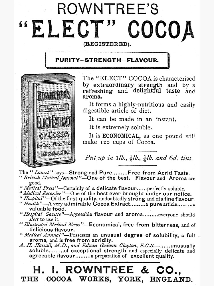 "Rowntree's "Elect" Cocoa - 1891 Vintage Advert" Poster by BASlade93 ...