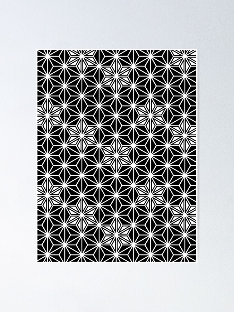 "Japanese Asanoha Pattern, Black and White" Poster by Marymarice ...