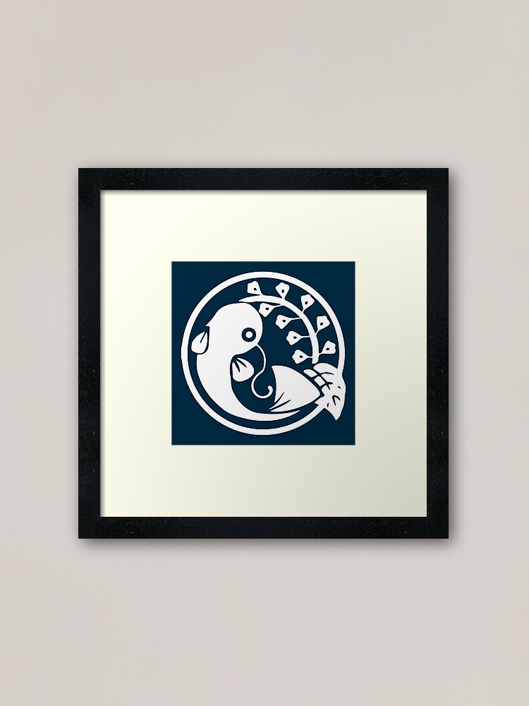 "Cat Fish in Circle - Japanese Kamon Crest White Version" Framed Art ...